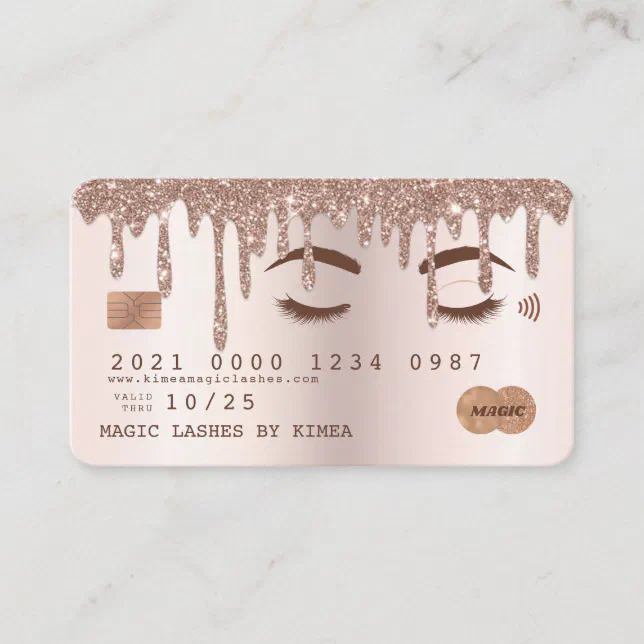 Metallic Blush Pink Glitter Drip Lash Credit Card | Zazzle