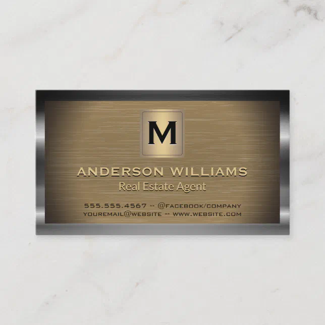 Metallic Border and Background | Monogram Business Card | Zazzle