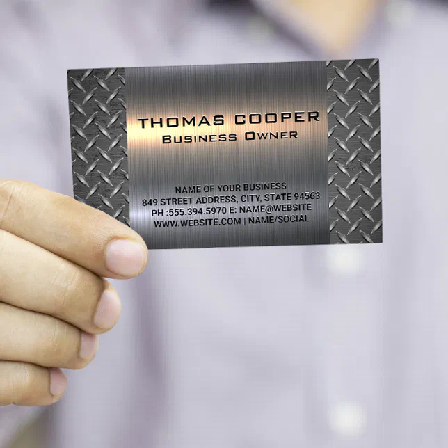 Metallic Brushed Shine | Diamond Plated Pattern Business Card | Zazzle