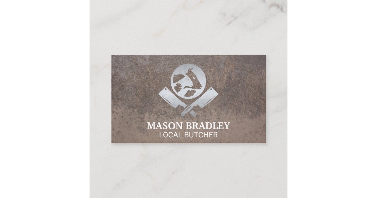 Metallic Butcher Logo | Grunge Background Business Card | Zazzle