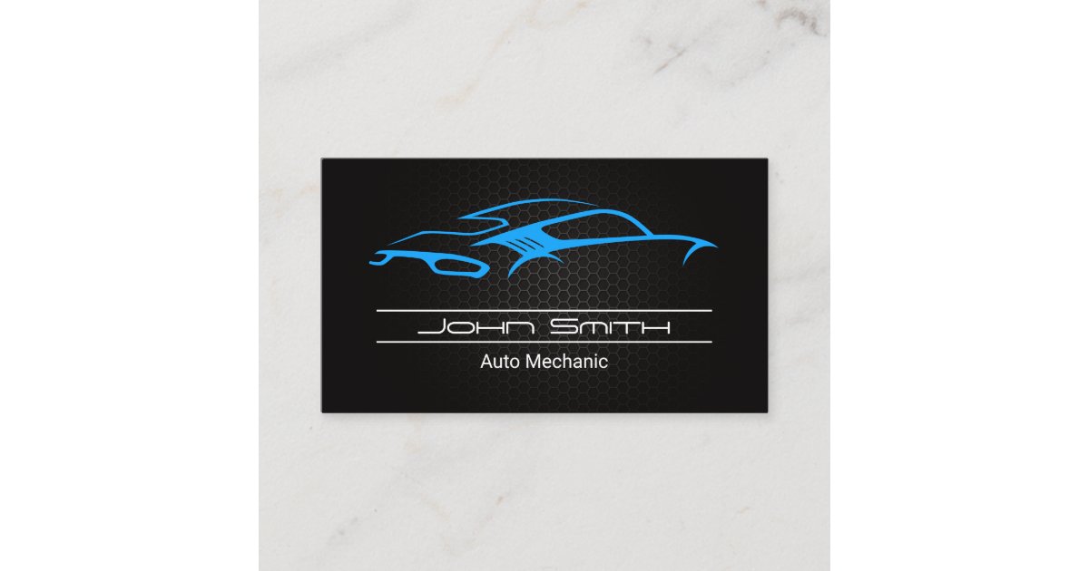 Metallic Carbon Fiber | Blue Sports Car Logo Business Card | Zazzle