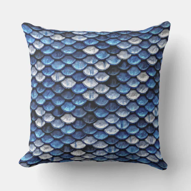 Metallic Cobalt Blue Fish Scales Pattern Outdoor Pillow | Zazzle