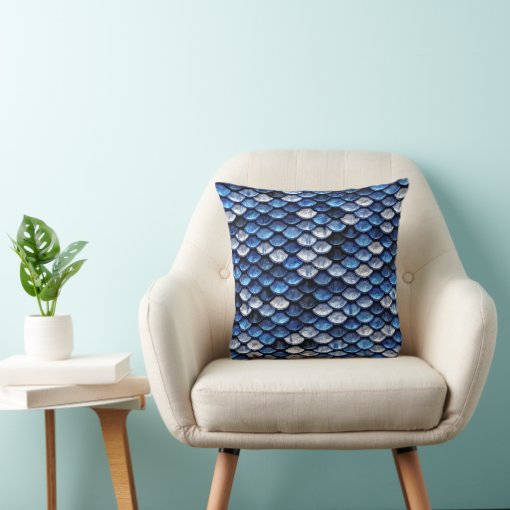Metallic Cobalt Blue Fish Scales Pattern Throw Pillow | Zazzle