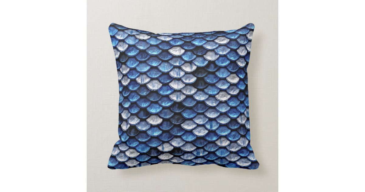 Metallic Cobalt Blue Fish Scales Pattern Throw Pillow | Zazzle.com