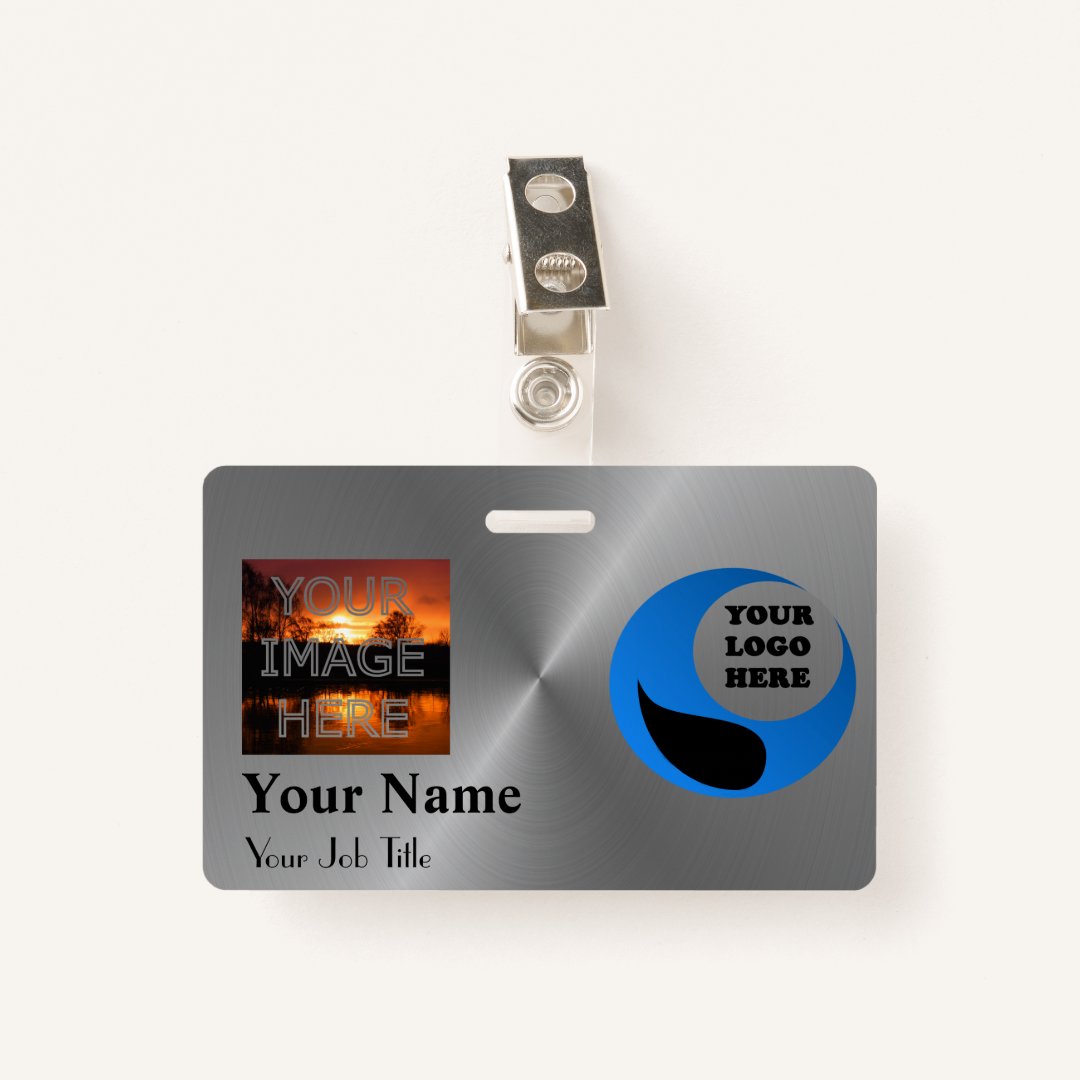 Metallic Effect Photo Name Badge Template | Zazzle