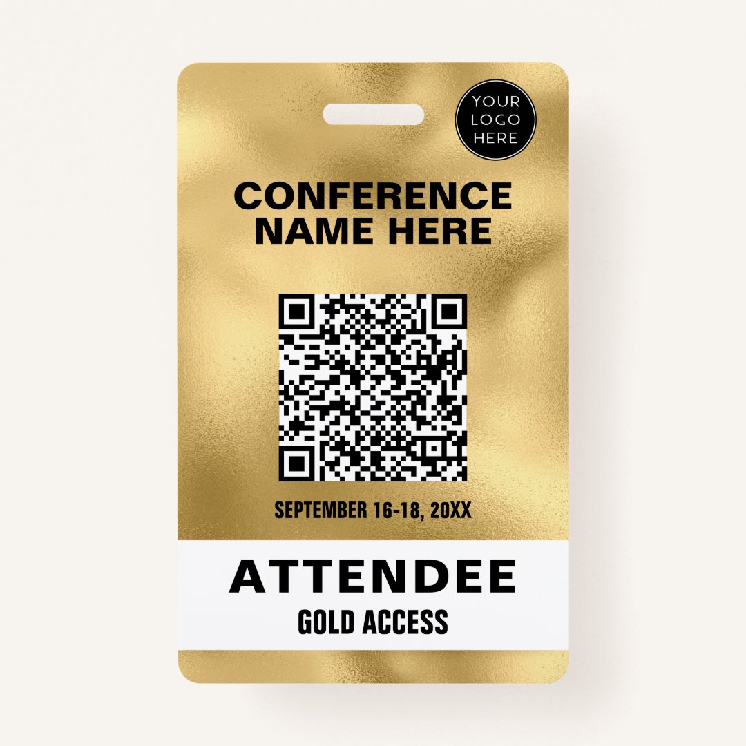 Metallic Faux Gold Foil QR Code Conference Event Badge | Zazzle