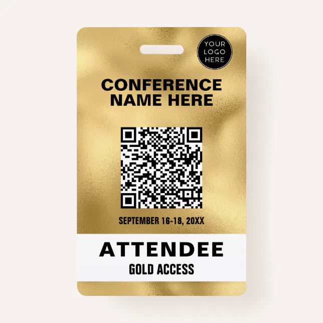 Metallic Faux Gold Foil QR Code Conference Event Badge | Zazzle