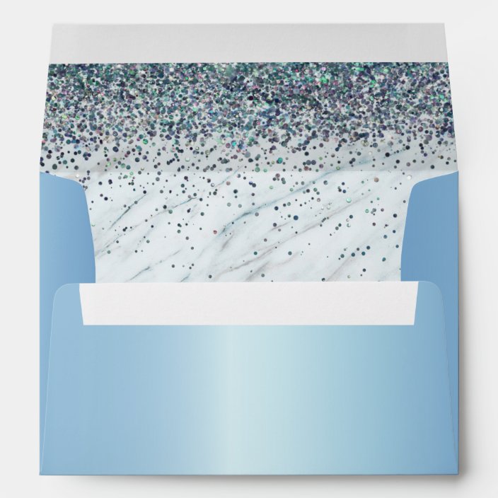 Metallic Frozen Ice Blue w/Opal Peacock Glitter Envelope | Zazzle