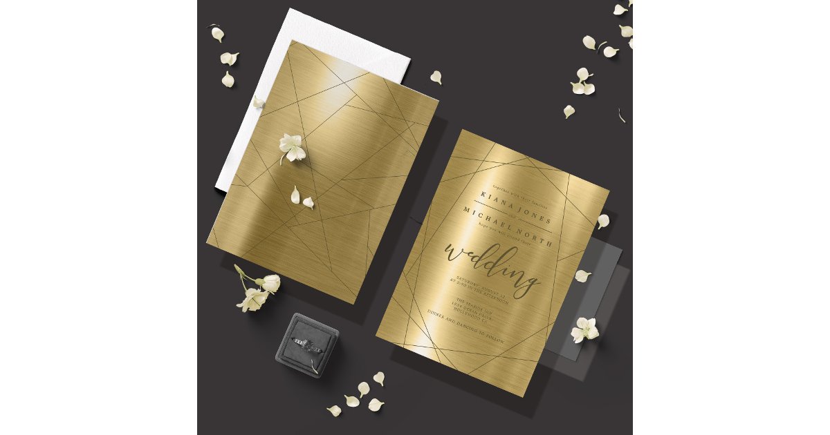Metallic Geometric Wedding Gold ID648 Invitation | Zazzle