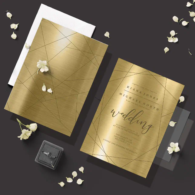 Metallic Geometric Wedding Gold ID648 Invitation | Zazzle