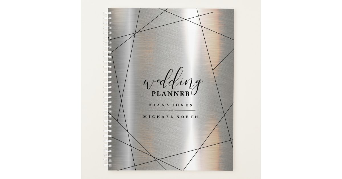 Metallic Geometric Wedding Plans Silver/Blk ID648 Planner | Zazzle