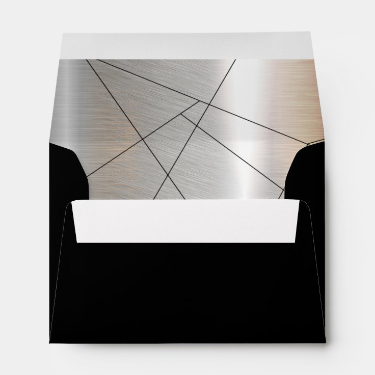 Metallic Geometric Wedding Silver/Black ID648 Envelope | Zazzle