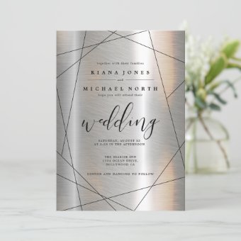Metallic Geometric Wedding Silver/Black ID648 Invitation | Zazzle