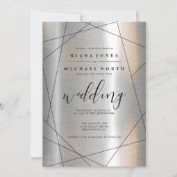 Metallic Geometric Wedding Silver/Black ID648 Invitation | Zazzle
