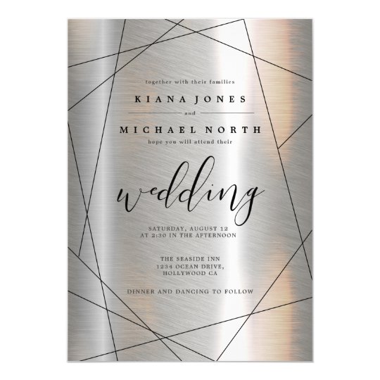 Metallic Geometric Wedding Silver/Black ID648 Invitation | Zazzle.com