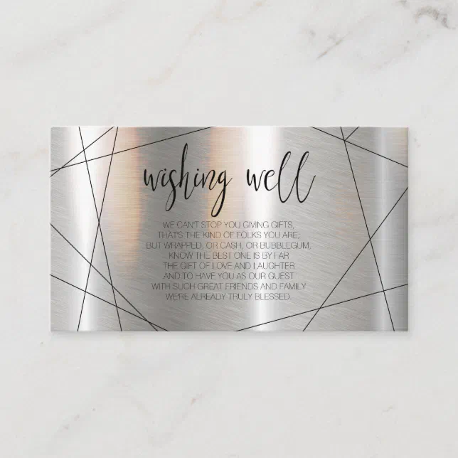 Metallic Geometric Wishing Well Silver/Blk ID648 Enclosure Card | Zazzle