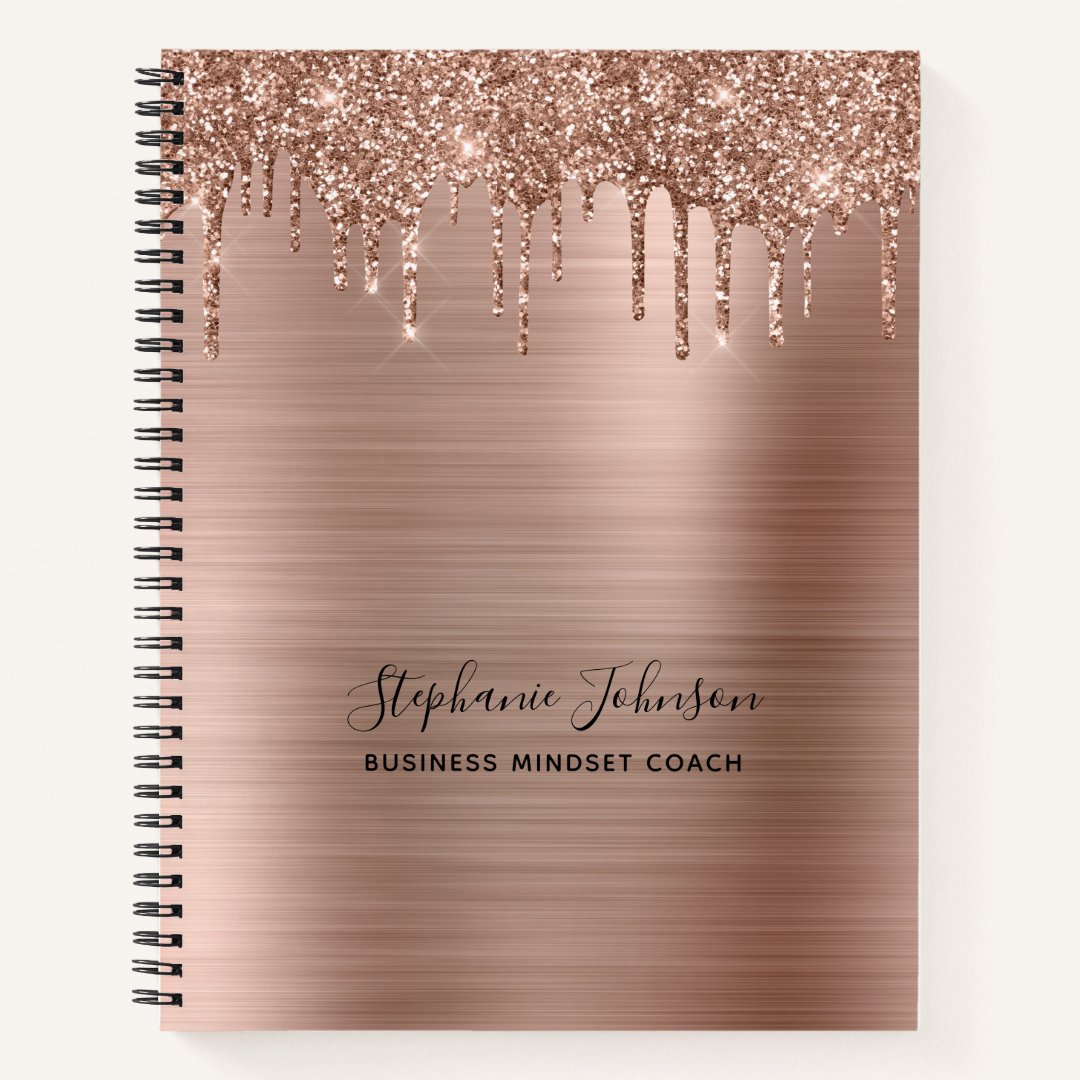 Metallic Glam Rose Gold Glitter Drip Boss Lady Notebook | Zazzle