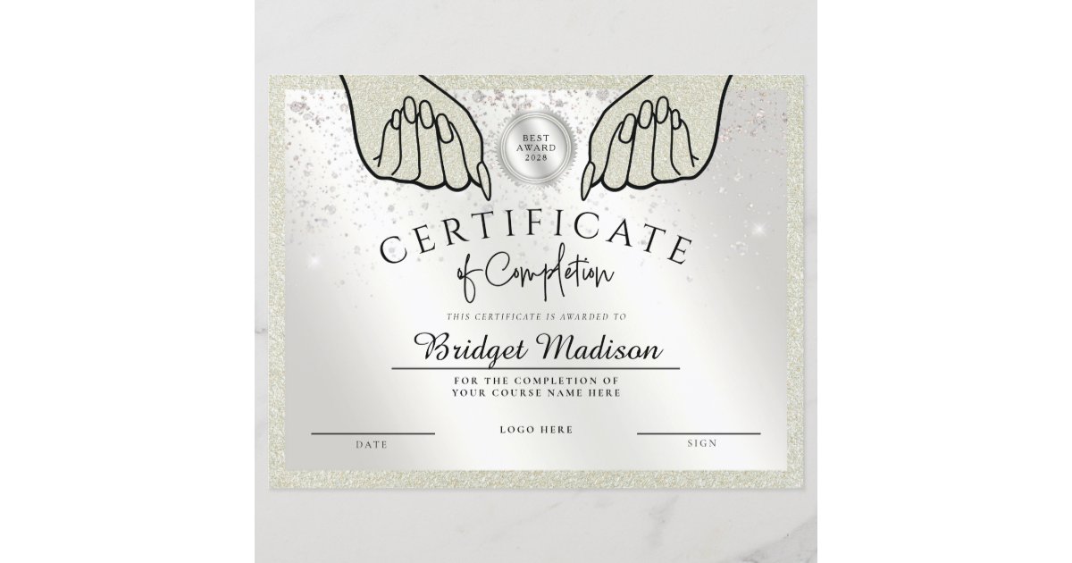 Metallic Glitter Nail Certificate of Completion | Zazzle