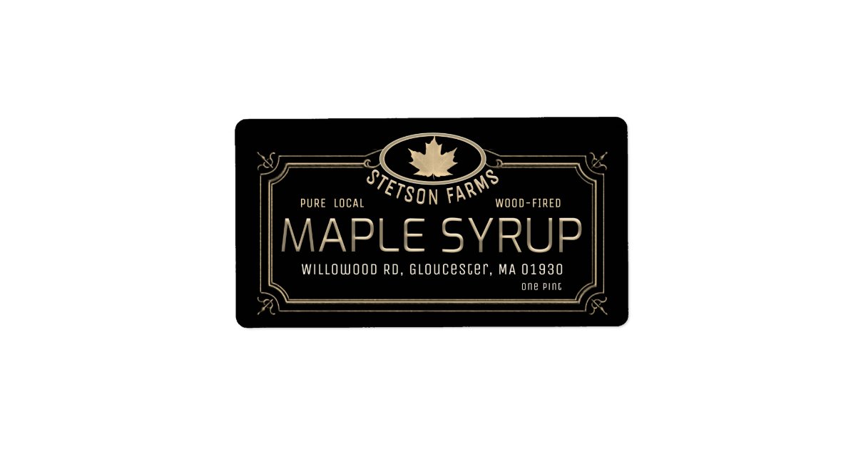 Metallic Gold 3D Framed Maple Syrup Gold Leaf Label | Zazzle
