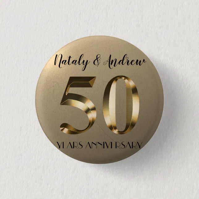 Metallic Gold 50th Wedding Anniversary Button | Zazzle