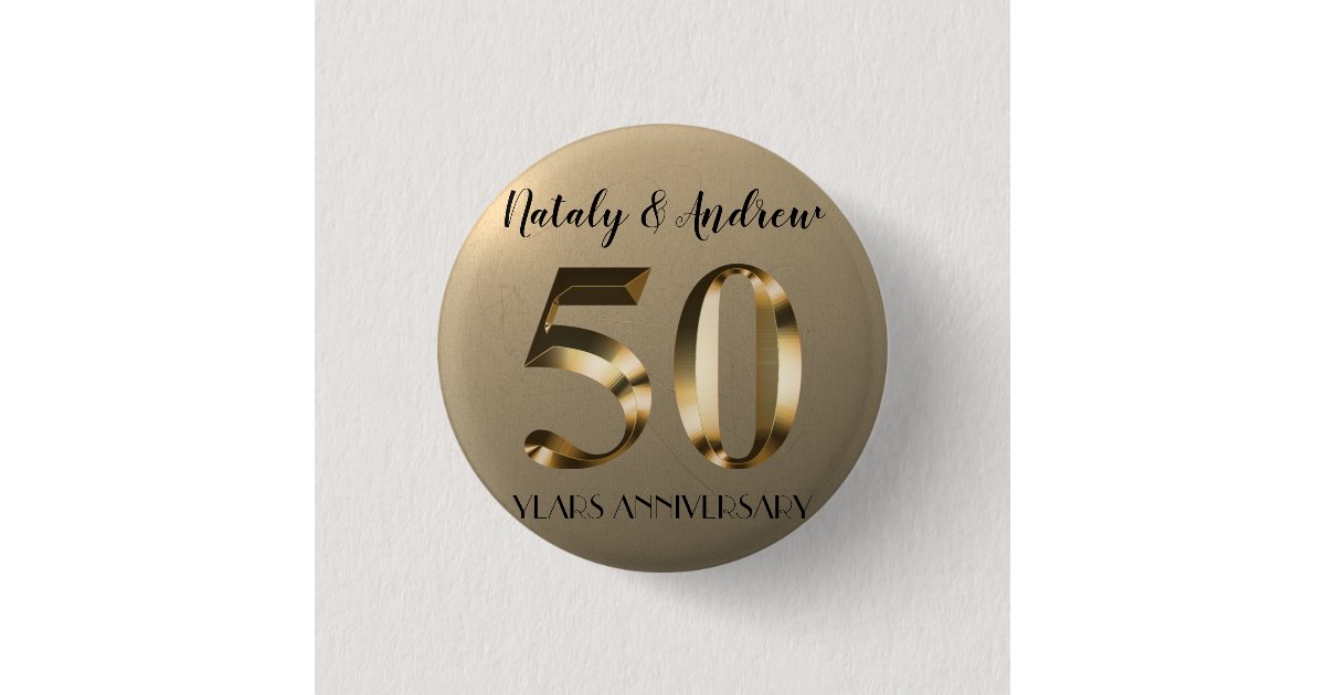 Metallic Gold 50th Wedding Anniversary Button | Zazzle