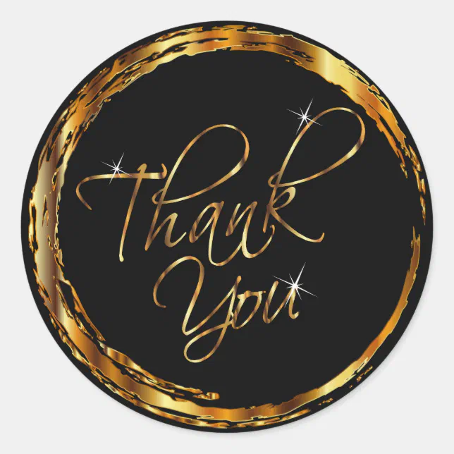 Metallic Gold and Black Design - Thank You Classic Round Sticker | Zazzle