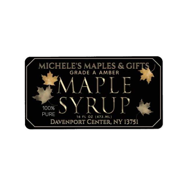 Metallic Gold and Black Maple Address Label | Zazzle