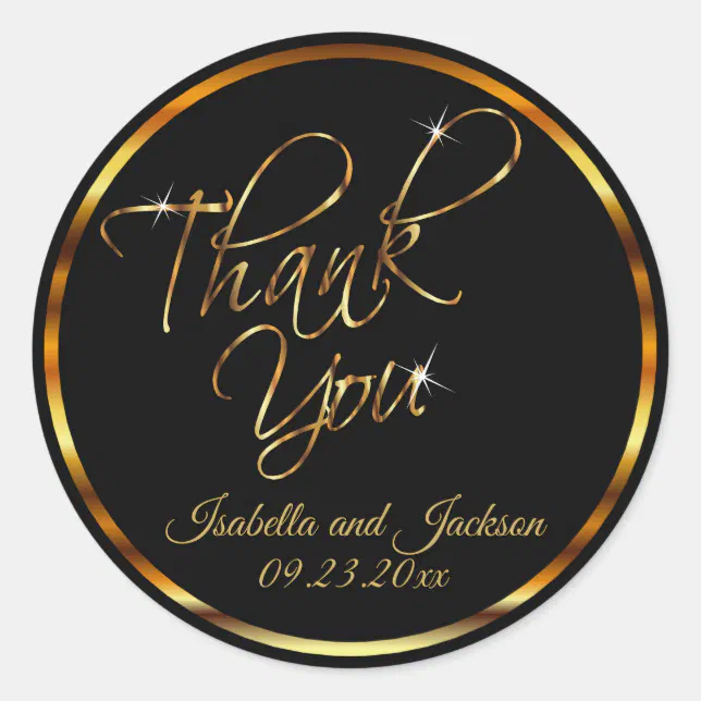 Metallic Gold and Black - Thank You Classic Round Sticker | Zazzle