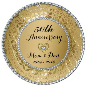 Metallic Gold And Diamonds 50th Anniversary Dinner Plate | Zazzle