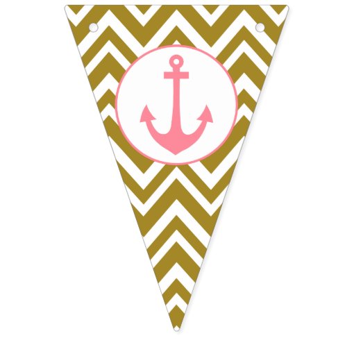 Metallic Gold and White Chevron with Pink Nautical Bunting Flags | Zazzle