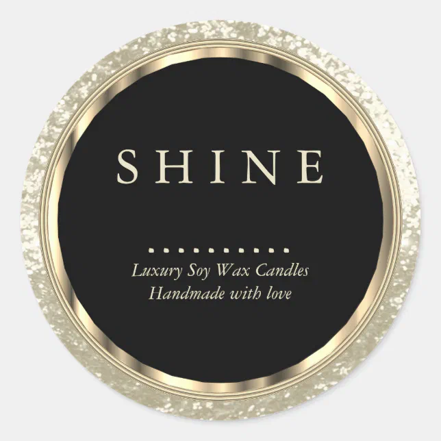 Metallic Gold, Black and Ivory Glitter Classic Round Sticker | Zazzle
