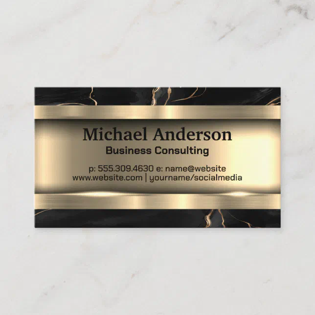 Metallic Gold | Black Marble Trim Business Card | Zazzle