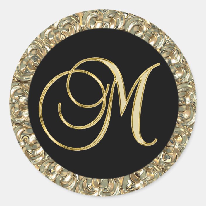 Metallic Gold Black Monogram Letter 'M' Seals | Zazzle.com