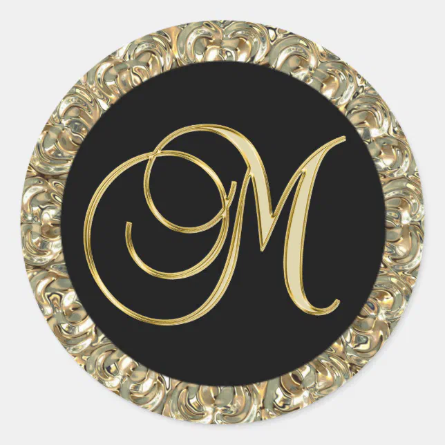 Metallic Gold Black Monogram Letter 'M' Seals | Zazzle
