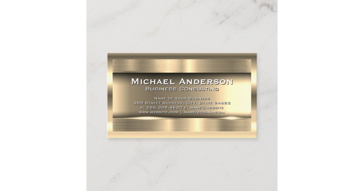 Metallic Gold Brushed | Gold Border Business Card | Zazzle