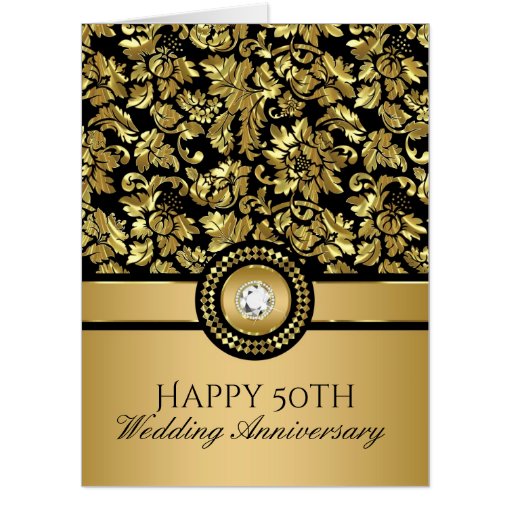 Metallic Gold Damask & Diamonds- 50th Anniversary Card | Zazzle