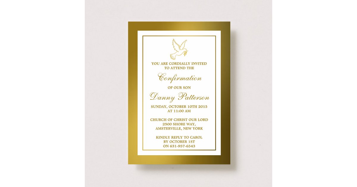 Metallic Gold Dove Holy Communion Or Confirmation Invitation | Zazzle