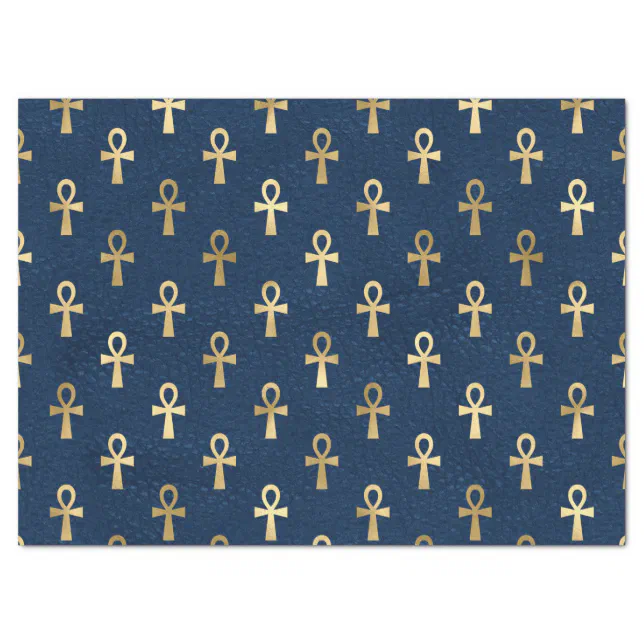 Metallic Gold Egyptian Ankh on Navy Blue Decoupage Tissue Paper | Zazzle