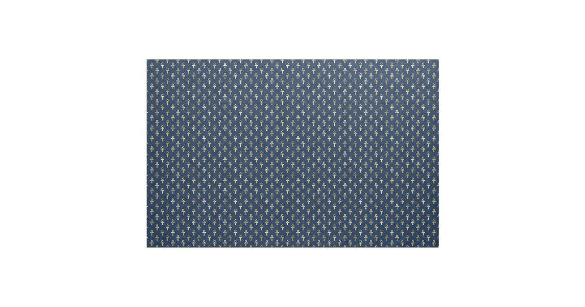 Metallic Gold Egyptian Ankh on Navy Blue Fabric | Zazzle