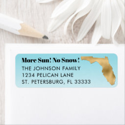 Metallic Gold Florida Map Aqua Blue New Address Label | Zazzle
