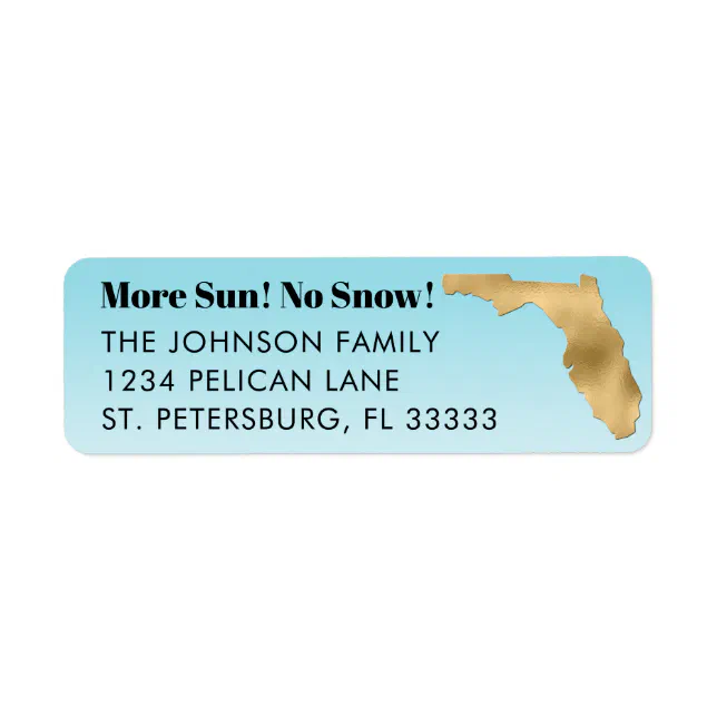 Metallic Gold Florida Map Aqua Blue New Address Label | Zazzle
