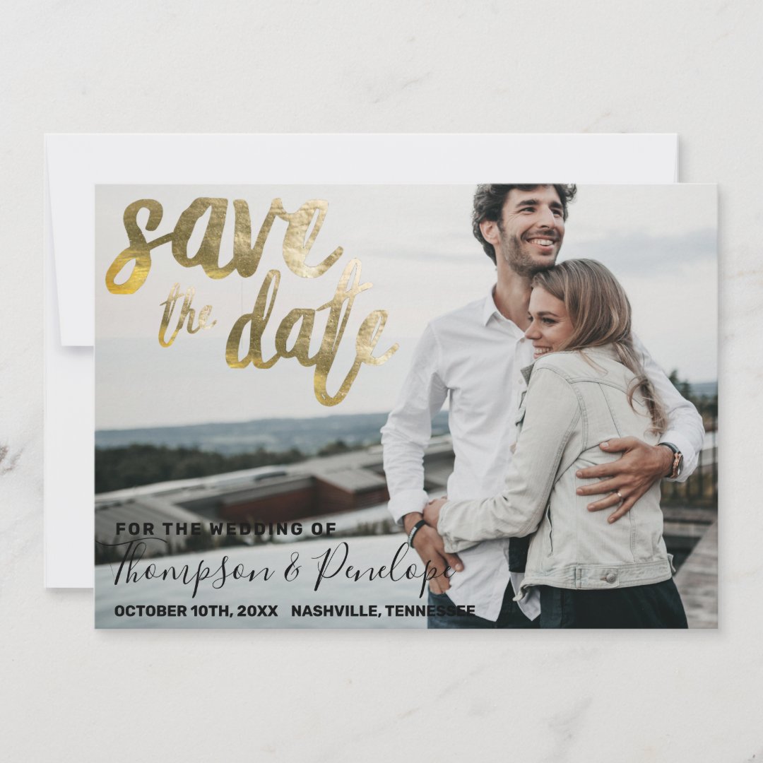 Metallic Gold Foil Elegant Wedding Save The Date | Zazzle
