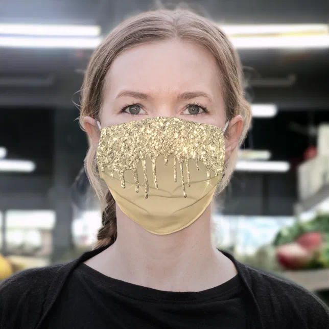 Metallic Gold Glitter Drip Elegant Champagne Icing Adult Cloth Face ...