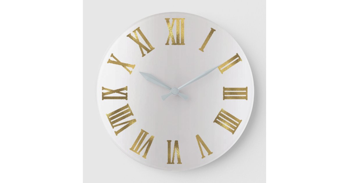 Metallic Gold Gray Silver Roman Numbers Large Clock | Zazzle
