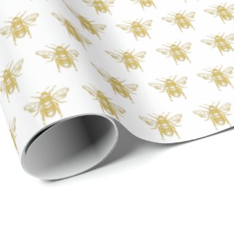 Metallic Gold Honey Bee Wrapping Paper | Zazzle