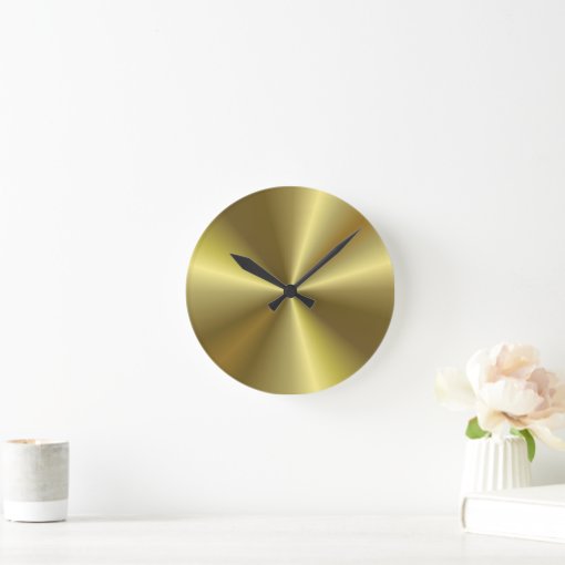 Metallic Gold Look Background Template Modern Round Clock | Zazzle