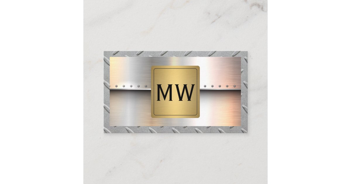 Metallic Gold Monogram | Rivets and Steel Business Card | Zazzle