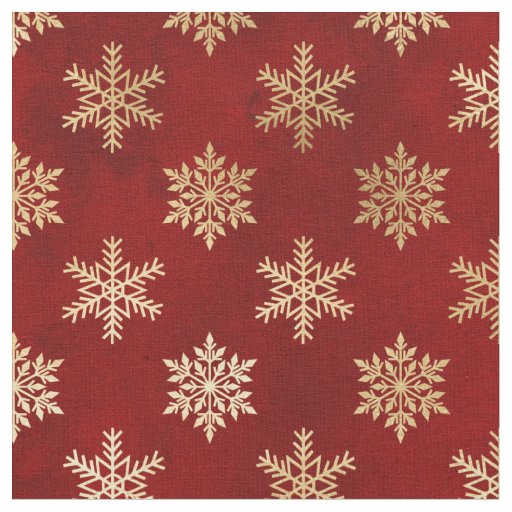 Metallic Gold Snowflakes on Red Fabric | Zazzle