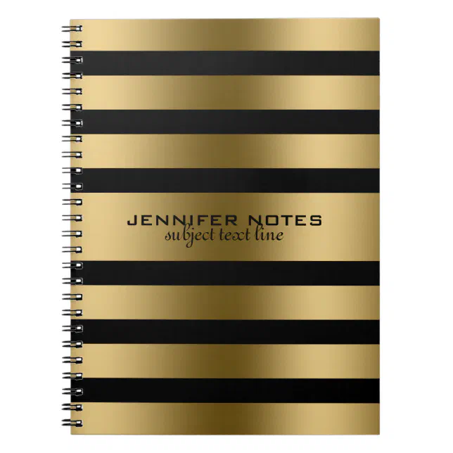 Metallic Gold Stripes Black Background Notebook | Zazzle