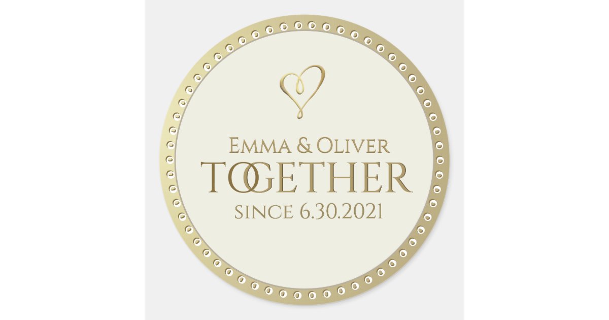 Metallic Gold TOGETHER Wedding Label with Heart | Zazzle